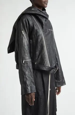 Rick Owens Crop Leather Zip Jacket - Black