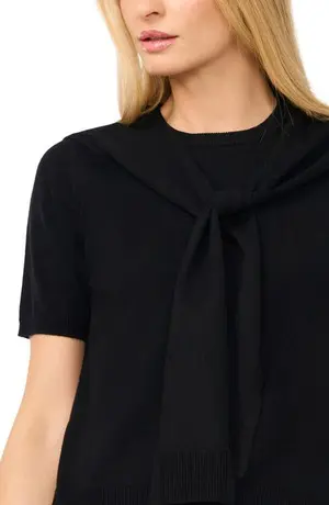 Halogen Shoulder Wrap Short Sleeve Sweater