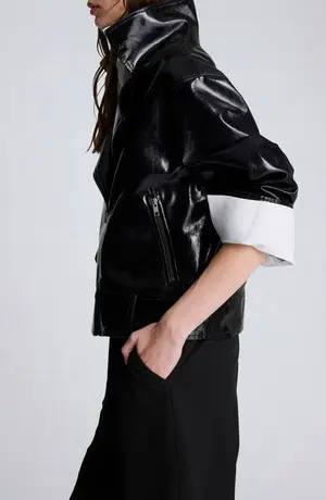 KENNETH COLE Faux Leather Moto Jacket