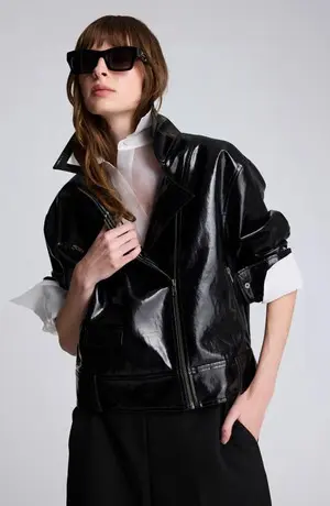 KENNETH COLE Faux Leather Moto Jacket