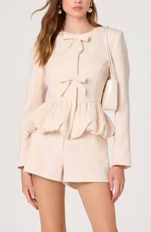 Astr The Label Nicolle Bow Peplum Jacket - Cream