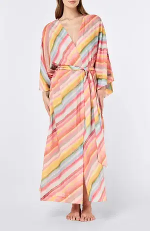 PAPINELLE Sophie Stripe Cotton Robe - Sorbet Pink