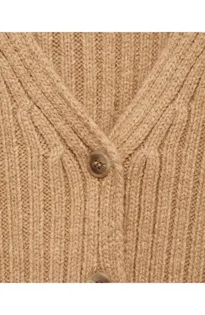 Mango V-neck Ribbed Cardigan - Medium Brown