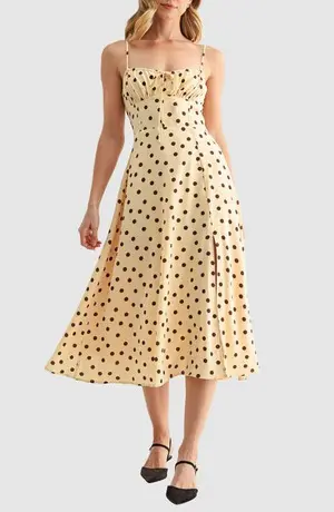 ALL IN FAVOR Corset Midi Dress - Butter Brown Dot