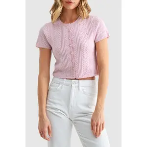 ALL IN FAVOR Pointelle Crop Sweater - Pink