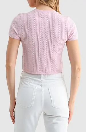 ALL IN FAVOR Pointelle Crop Sweater - Pink