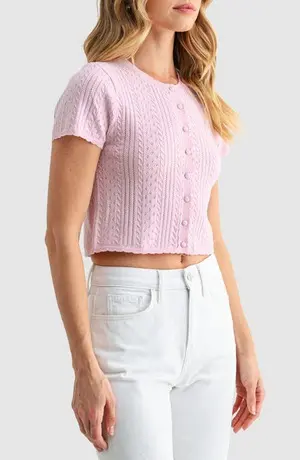 ALL IN FAVOR Pointelle Crop Sweater - Pink