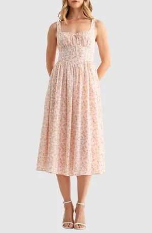ALL IN FAVOR Corset Midi Sundress - Blush Ditsy