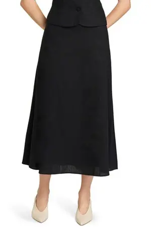 WAYF Blair Linen Blend Midi Skirt - Black