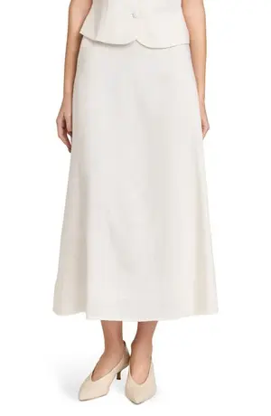 WAYF Blair Linen Blend Midi Skirt - Ivory