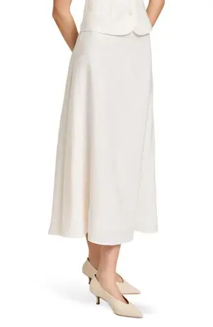 WAYF Blair Linen Blend Midi Skirt - Ivory