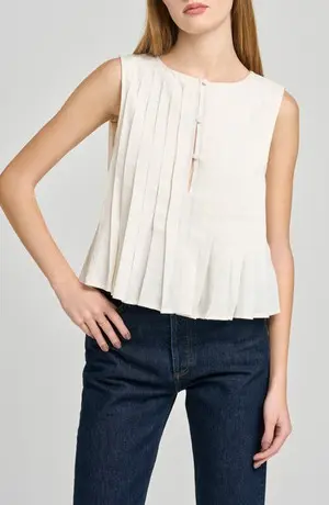 WAYF Romy Pleated Top - Ivory