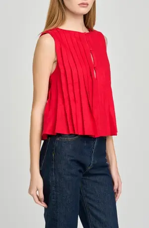 WAYF Romy Pleated Top - Red
