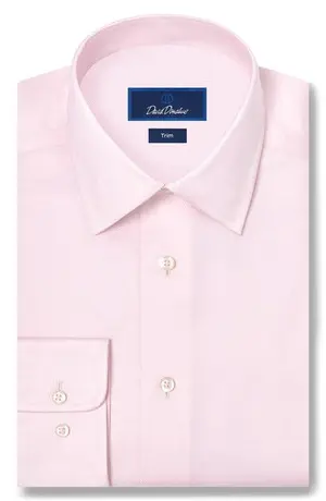 David Donahue Trim Fit Solid Stretch Cotton Twill Dress Shirt - Pink