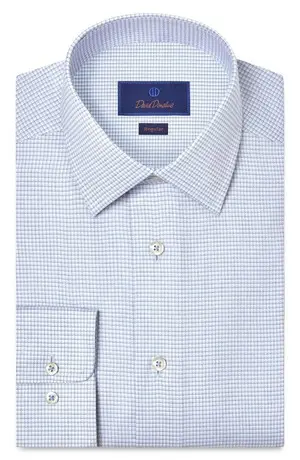 David Donahue Regular Fit Microcheck Cotton Dress Shirt