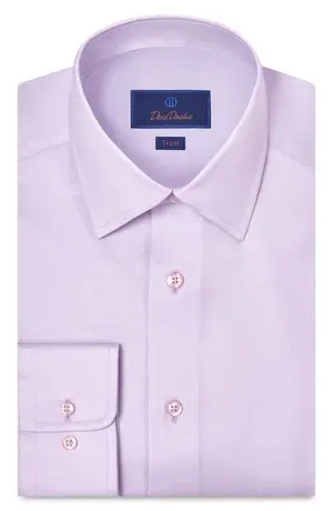 David Donahue Trim Fit Solid Stretch Cotton Twill Dress Shirt Lilac