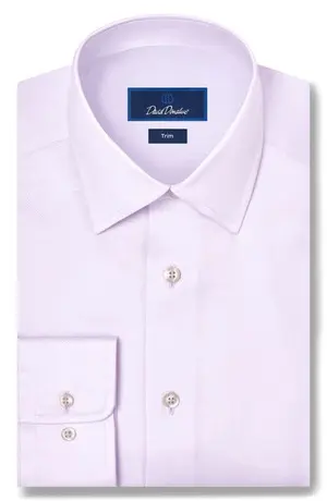David Donahue Trim Fit Solid Stretch Cotton Twill Dress Shirt - Lilac