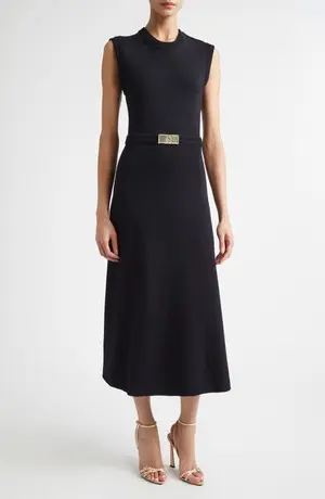 St. John Legacy Crepe Sleeveless Wool Blend Sweater Dress - Black