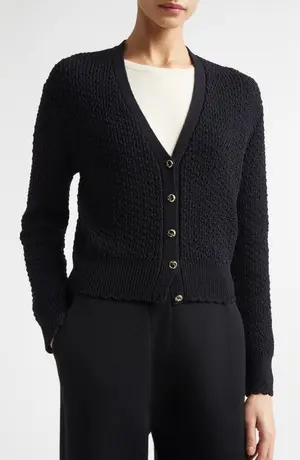 St. John Perlé Crepe Wool Blend Cardigan