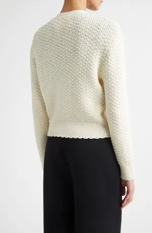 St. John Perlé Crepe Wool Blend Cardigan - Ecru