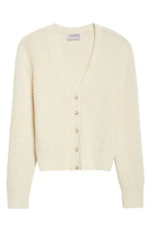 St. John Perlé Crepe Wool Blend Cardigan - Ecru