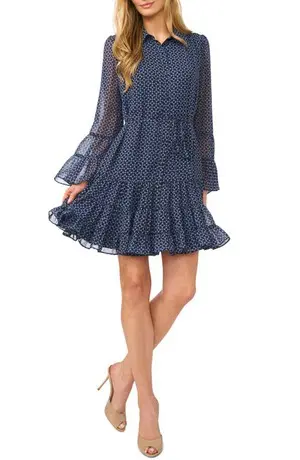 CECE DUPRAZ Tiered Flounce Long Sleeve Dress
