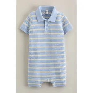 Nordstrom Cotton Polo Sweater Romper - Blue Skyway Gill Stripe