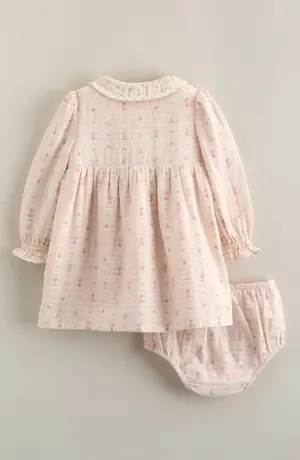 Nordstrom Button Front Long Sleeve Dress & Bloomers Set - Pink Heaven Cottage Floral