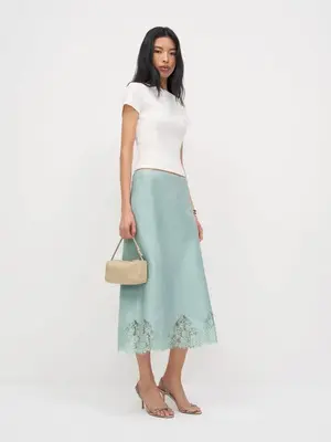 REFORMATION Carolina Linen Midi Skirt - Blue