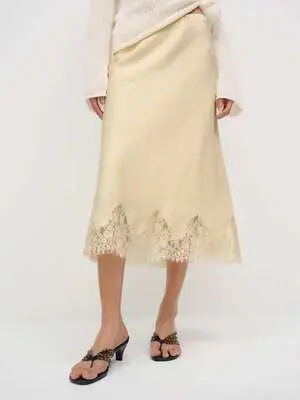 REFORMATION Carolina Linen Midi Skirt - Ivory
