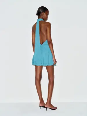 REFORMATION Halter Neck Mini Dress - Blue