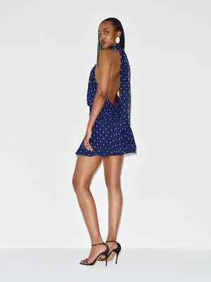REFORMATION Halter Neck Mini Dress - Blue