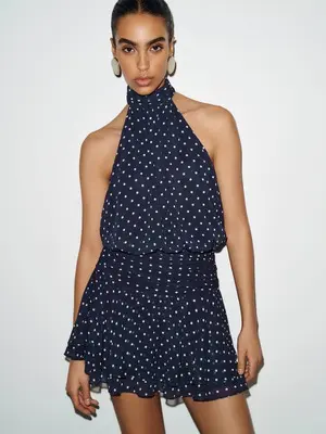 REFORMATION Halter Neck Mini Dress - Blue