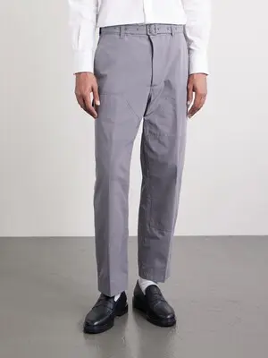 Thom Browne Carpenter Cropped Straight-leg Belted Cotton Trousers - Gray