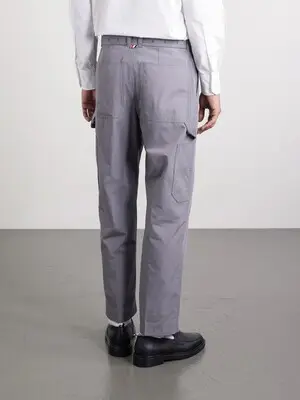 Thom Browne Carpenter Cropped Straight-leg Belted Cotton Trousers - Gray