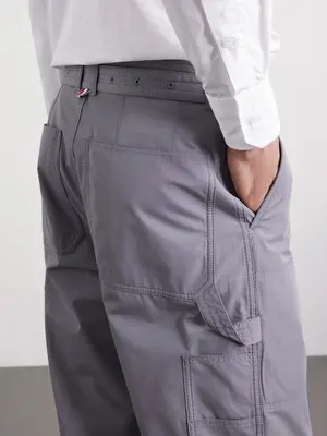 Thom Browne Carpenter Cropped Straight-leg Belted Cotton Trousers - Gray