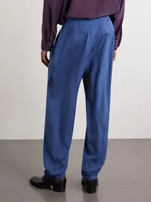 Saint Laurent Tapered Belted Pleated Silk Trousers