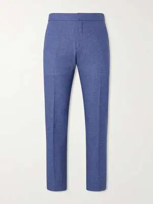 Zegna Tapered Linen Trousers - Blue