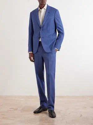 Zegna Tapered Pleated Linen Trousers - Blue
