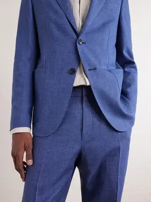 Zegna Tapered Pleated Linen Trousers - Blue