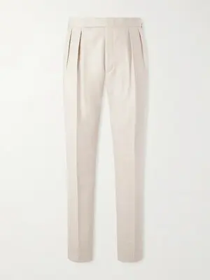 Ralph Lauren Purple Label Straight-leg Pleated Wool-flannel Trousers - Neutrals