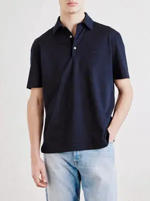 Zegna Knitted Cotton-piqué Polo Shirt - Blue