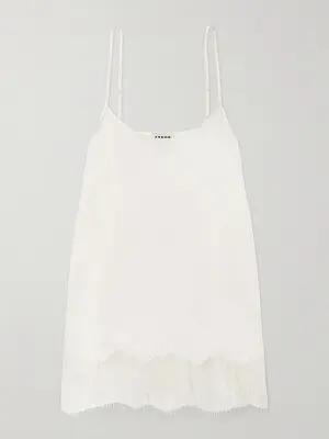 Staud Lace-trimmed Silk-blend Satin Camisole - Neutrals