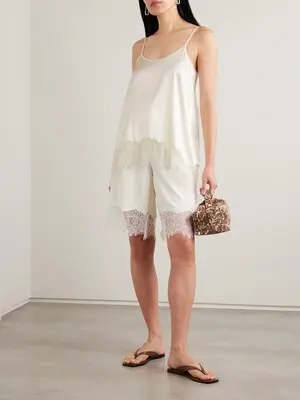 Staud Lace-trimmed Silk-blend Satin Camisole - Neutrals