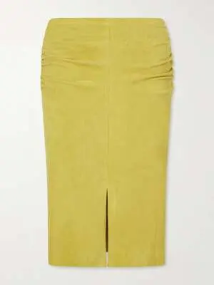 Stouls Ooma Ruched Suede Midi Skirt - Lime Green