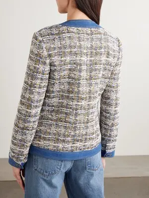 Veronica Beard Ainslie Denim-trimmed Cotton-blend Tweed Jacket - Blue