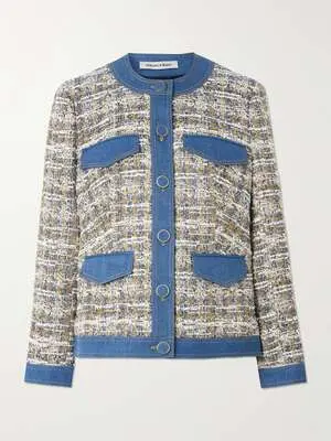 Veronica Beard Ainslie Denim-trimmed Cotton-blend Tweed Jacket - Navy