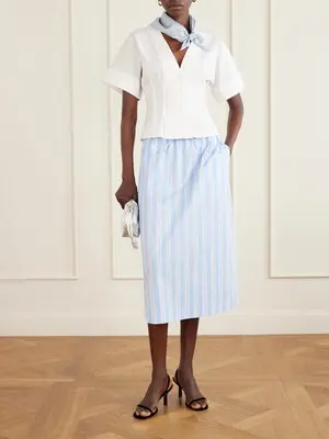 Staud Shore Striped Cotton-blend Poplin Midi Skirt
