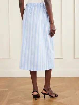 Staud Shore Striped Cotton-blend Poplin Midi Skirt