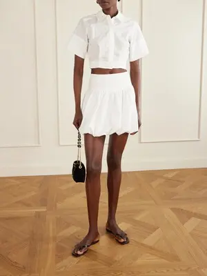 Simkhai Sabrina Cropped Pleated Cotton-blend Poplin Shirt - White